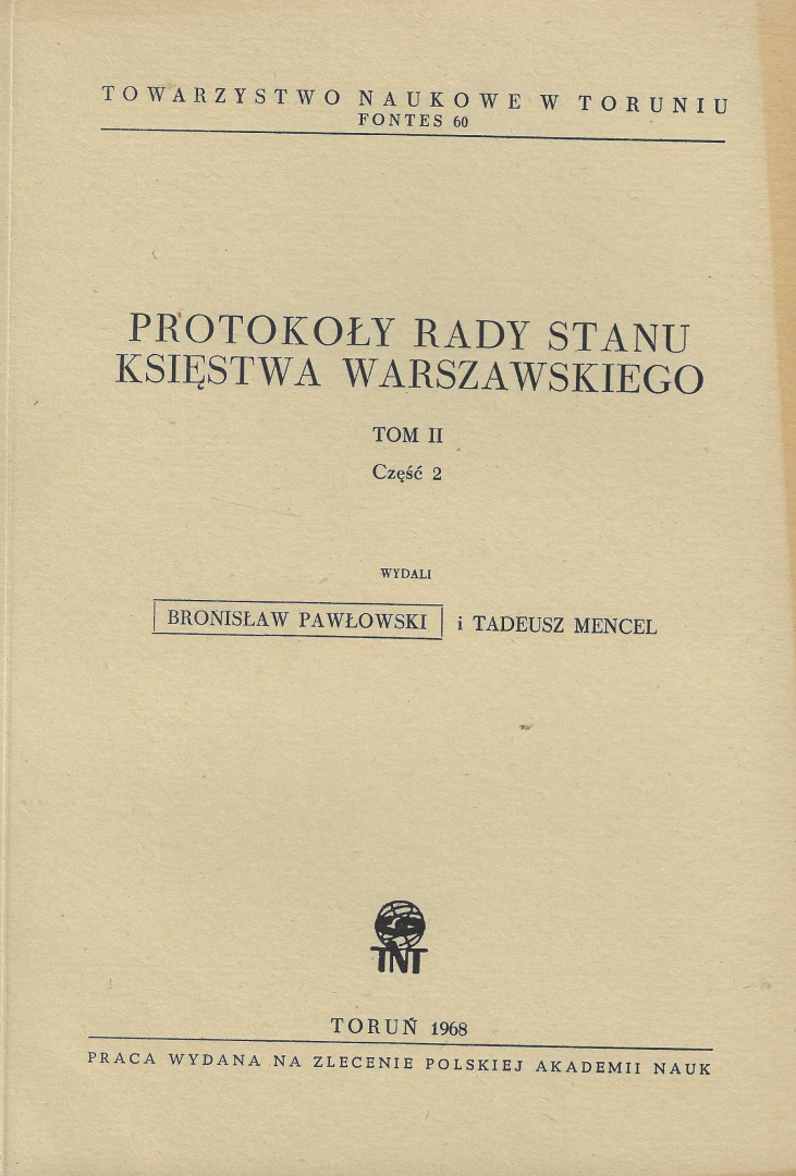 Stara-Szuflada > Protokoły rady stanu Księstwa Warszawskiego, tom II, część 1 i 2 - komplet